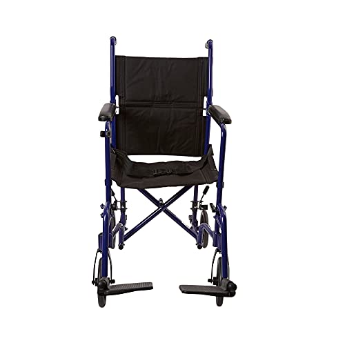 McKesson Transport Wheelchair, Lightweight, Aluminum, Blue Finish, 300 lbs Weight Capacity, 1 Count