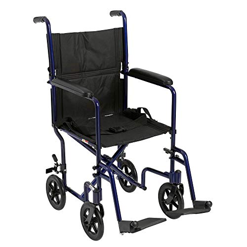 McKesson Transport Wheelchair, Lightweight, Aluminum, Blue Finish, 300 lbs Weight Capacity, 1 Count