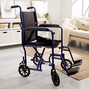 McKesson Transport Wheelchair, Lightweight, Aluminum, Blue Finish, 300 lbs Weight Capacity, 1 Count