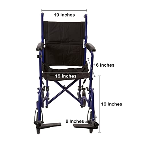 McKesson Transport Wheelchair, Lightweight, Aluminum, Blue Finish, 300 lbs Weight Capacity, 1 Count