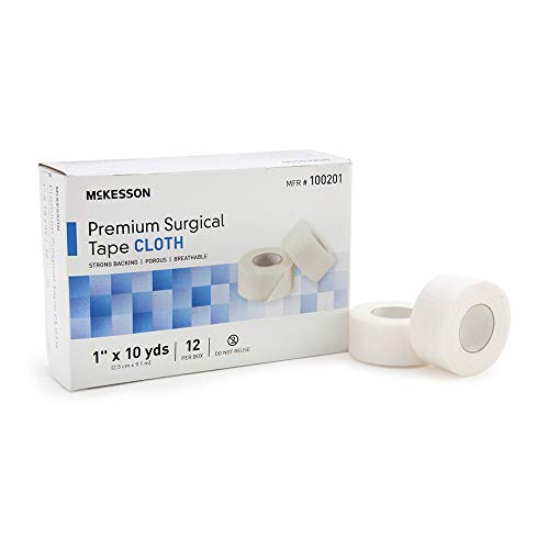 McKesson Premium Surgical Tape, Non-Sterile, High Adhesion Silk-Like Cloth, 1 in x 10 yd, 12 Rolls, 1 Pack