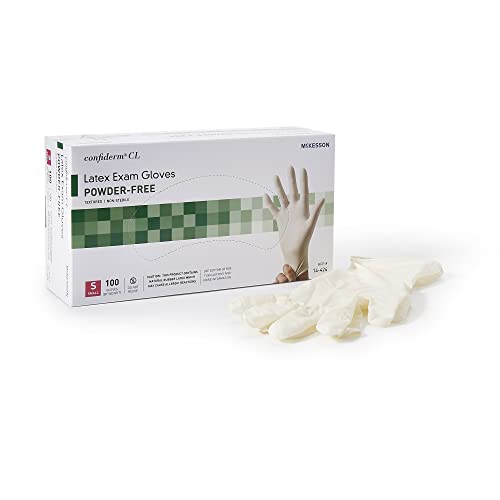 McKesson Confiderm Latex Exam Gloves, Non-Sterile Medical Gloves with Textured Fingertips - Beaded Cuff, Powder-Free - Ivory, Size Large, 100 Count, 1 Box