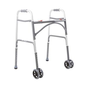 mckesson folding walker with 5 in wheels, bariatric, steel, height adjustable 32 in to 39 in, weight capacity 500 lbs, 1 count