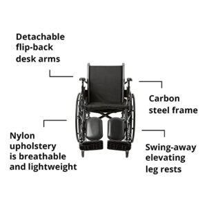 McKesson Wheelchair, Swing Away Foot Leg Rest, Elevating Leg Rest, Desk Length Arms Flip Back, 16 in Seat, 300 lbs Weight Capacity, 1 Count