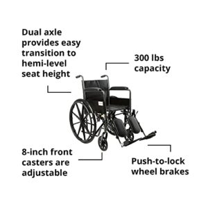 McKesson Wheelchair, Elevating Swing Away Foot Leg Rest, Fixed Arm, 18 in Seat, 300 lbs Weight Capacity, 1 Count