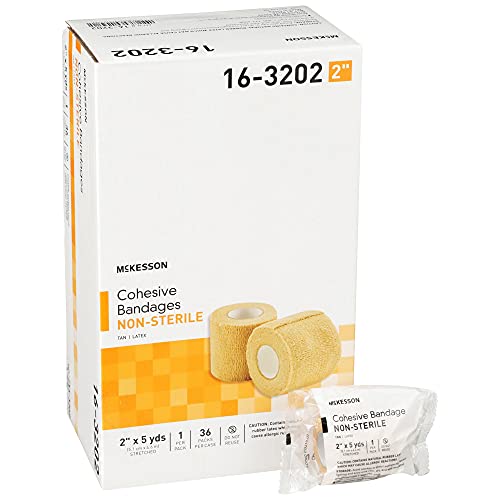 McKesson Cohesive Bandages, Non-Sterile, Contains Latex, 2 in x 5 yds, 1 Count, 36 Packs, 36 Total