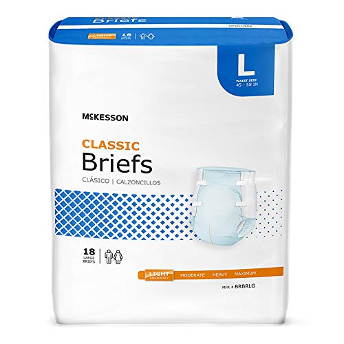 McKesson Classic Briefs, Incontinence, Light Absorbency, Large, 18 Count, 4 Packs, 72 Total