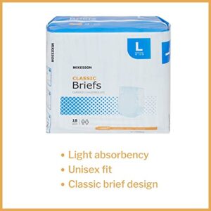 McKesson Classic Briefs, Incontinence, Light Absorbency, Large, 18 Count, 4 Packs, 72 Total