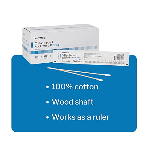 McKesson Cotton-Tipped Applicator Swabstick, Sterile, Wood Shaft, 6 in, 2 Count, 1000 Packs, 2000 Total