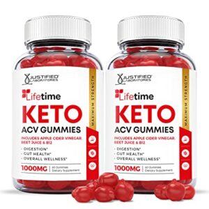 Justified Laboratories (2 Pack) Lifetime Keto ACV Boost Gummies 1000MG with Pomegranate Juice Beet Root B12 120 Gummys