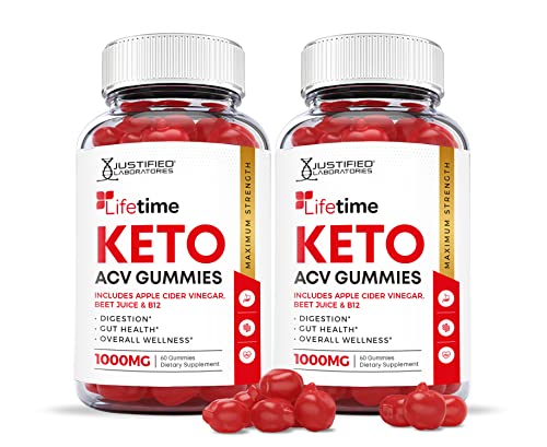 Justified Laboratories (2 Pack) Lifetime Keto ACV Boost Gummies 1000MG with Pomegranate Juice Beet Root B12 120 Gummys