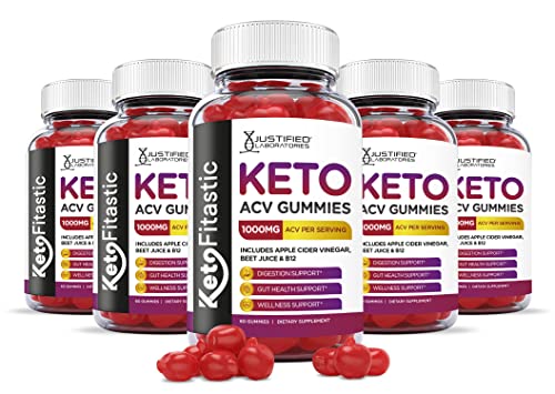 Justified Laboratories (5 Pack) Ketofitastic Keto Gummies 1000MG ACV with Pomegranate Juice Beet Root B12 300 Gummys