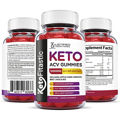 Justified Laboratories (5 Pack) Ketofitastic Keto Gummies 1000MG ACV with Pomegranate Juice Beet Root B12 300 Gummys