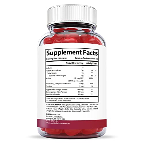 Justified Laboratories (5 Pack) Ketofitastic Keto Gummies 1000MG ACV with Pomegranate Juice Beet Root B12 300 Gummys