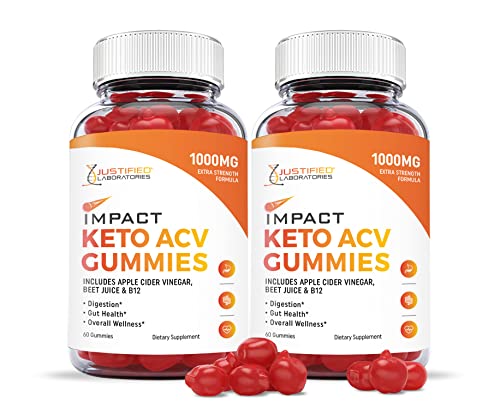 Justified Laboratories (2 Pack) Impact Keto ACV Gummies 1000MG with Pomegranate Juice Beet Root B12 120 Gummys