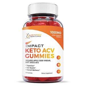 Justified Laboratories (2 Pack) Impact Keto ACV Gummies 1000MG with Pomegranate Juice Beet Root B12 120 Gummys