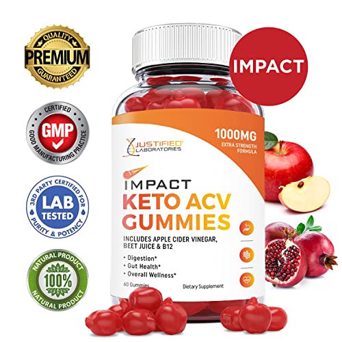 Justified Laboratories (2 Pack) Impact Keto ACV Gummies 1000MG with Pomegranate Juice Beet Root B12 120 Gummys