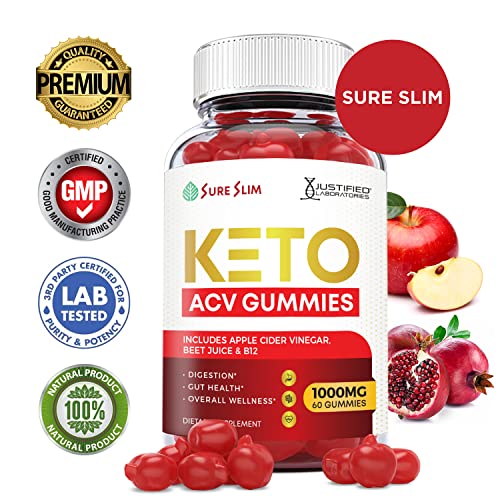 Justified Laboratories Sure Slim Keto ACV Gummies 1000MG with Pomegranate Juice Beet Root B12 60 Gummys