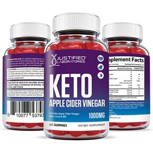 Justified Laboratories Keto Apple Cider Vinegar Gummies 1000MG ACV Made from The Mother with Pomegranate Juice Beet Root B12 60 Gummys