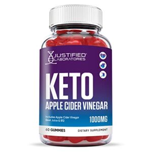 Justified Laboratories Keto Apple Cider Vinegar Gummies 1000MG ACV Made from The Mother with Pomegranate Juice Beet Root B12 60 Gummys