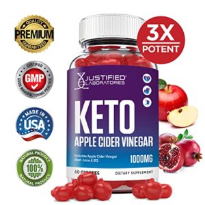 Justified Laboratories Keto Apple Cider Vinegar Gummies 1000MG ACV Made from The Mother with Pomegranate Juice Beet Root B12 60 Gummys