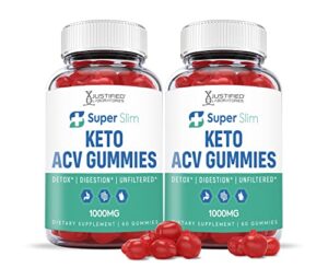 justified laboratories (2 pack) super slim keto acv gummies 1000mg with pomegranate juice beet root b12 60 gummys