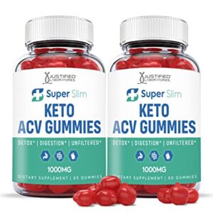 Justified Laboratories (2 Pack) Super Slim Keto ACV Gummies 1000MG with Pomegranate Juice Beet Root B12 60 Gummys