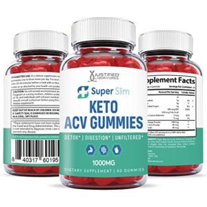 Justified Laboratories (2 Pack) Super Slim Keto ACV Gummies 1000MG with Pomegranate Juice Beet Root B12 60 Gummys