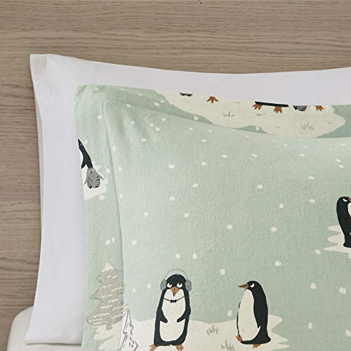 Sleep Philosophy True North Cozy Flannel Duvet Cover 100% Cotton Flannel Novel Adorable Animal Print, All Season Comforter Cover Bedding Set with Sham, King/Cal King, Aqua Penguin 3 Piece