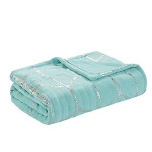 Sleep Philosophy True North Raina Electric Blanket Plush Throws-Low EMF- 50" x 60"- Metallic Geometric Print Cozy Soft-3-Setting Heat Controller, 50" x 60", Aqua