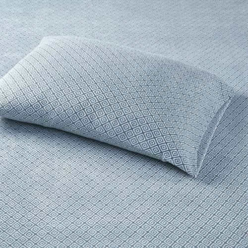 Sleep Philosophy True North Micro Fleece Bed Sheet Set, Warm, Sheets with 14" Deep Pocket, for Cold Season Cozy Sheet-Set, Matching Pillow Case, Queen, Blue Diamond, 4 Piece