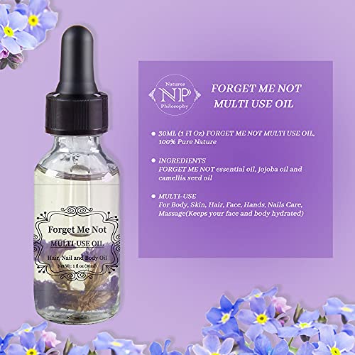 NP NATURES PHILOSOPHY Forget Me Not Multi-Use Oil for Face, Body and Hair - Organic Plant Fragrant Essential Oil for Dry Skin, Scalp and Nails - 1 Fl Oz