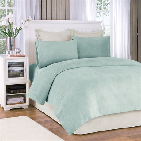 True North by Sleep Philosophy Soloft Plush Bed Sheet Set, Wrinkle Resistant, Warm, Soft Fleece Sheets with 14" Deep Pocket Cold Season Cozy Bedding-Set, Matching Pillow Case, Queen, Aqua, 4 Piece