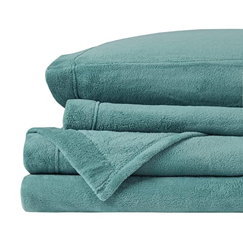 Sleep Philosophy True North Soloft Plush Bed Sheet Set, Wrinkle Resistant, Warm, Soft Fleece Sheets with 14" Deep Pocket Cold Season Cozy Bedding-Set, Matching Pillow Case, King, Teal, 4 Piece