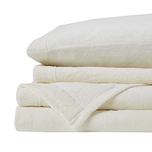 Sleep Philosophy True North Soloft Plush Bed Sheet Set, Wrinkle Resistant, Warm, Soft Fleece Sheets with 14" Deep Pocket Cold Season Cozy Bedding-Set, Matching Pillow Case, King, Ivory, 4 Piece