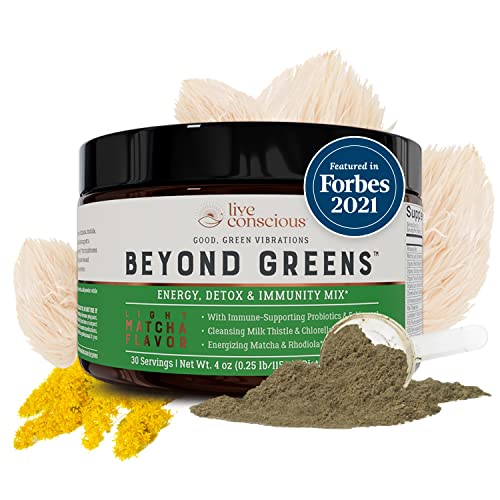 Beyond Greens Super Greens Powder Superfood - Delicious Debloating Green Powder - Matcha Greens Blend Superfood Powder w/ Chlorella, Echinacea, Probiotics for Immune Support & Energy by Live Conscious