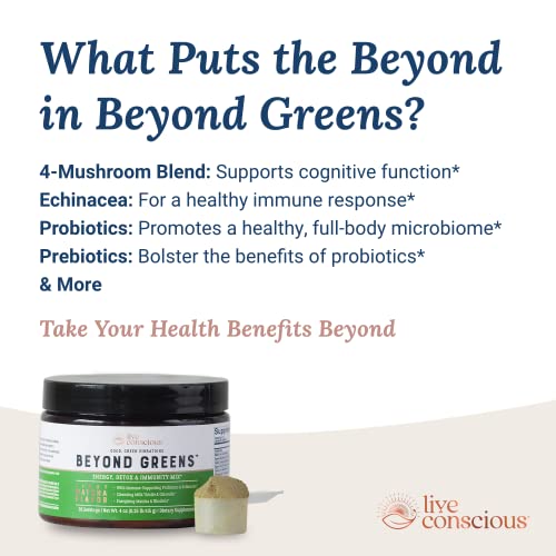 Beyond Greens Super Greens Powder Superfood - Delicious Debloating Green Powder - Matcha Greens Blend Superfood Powder w/ Chlorella, Echinacea, Probiotics for Immune Support & Energy by Live Conscious