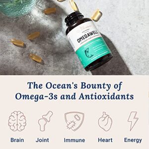 OmegaWell Omega 3 Fish Oil - 2000mg Capsules: Heart, Brain, & Joint Support - 800 mg EPA 600 mg DHA - w/ Natural Lemon Oil, Sustainably Sourced - Omega 3 Fish Oil Mini Softgels - 30 Day Supply