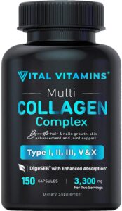 vital vitamins multi collagen complex – type i, ii, iii, v, x, grass fed, non-gmo, 150 capsules