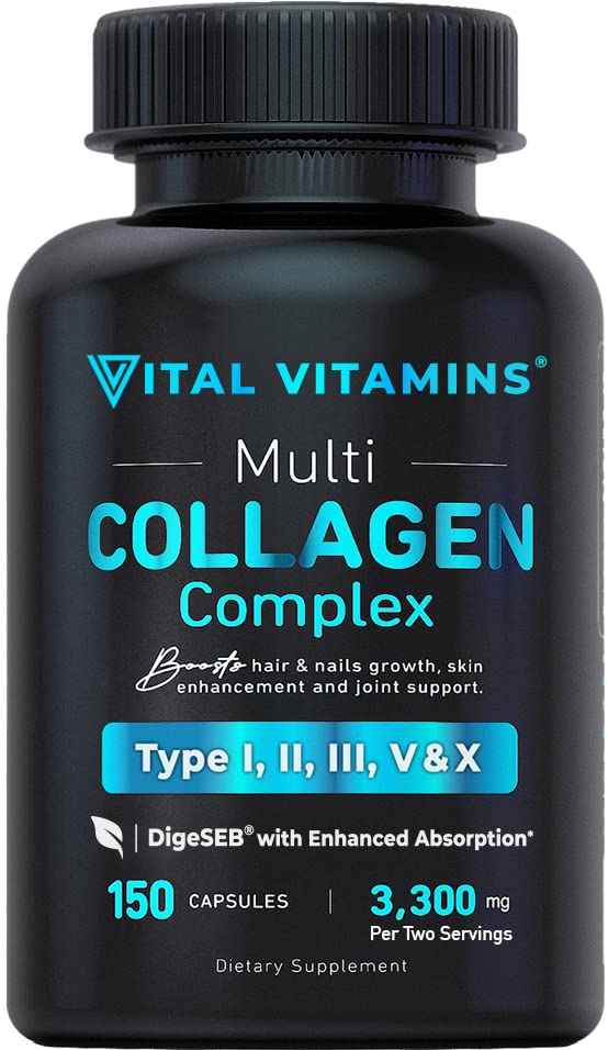 Vital Vitamins Multi Collagen Complex - Type I, II, III, V, X, Grass Fed, Non-GMO, 150 Capsules