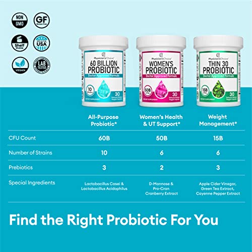 Physician's CHOICE Probiotics 60 Billion CFU - 10 Unique Strains + Organic Prebiotic, Crafted for Overall Digestive Health, Gut Health, Occasional Constipation, Gas & Bloating - 2 Month Supply