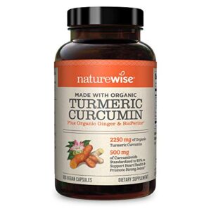 naturewise curcumin turmeric 2250mg | 95% curcuminoids & bioperine black pepper extract | advanced absorption for joint support [2 month supply – 180 count]