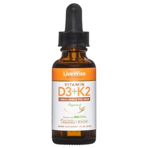 vitamin d3 with k2 liquid drops, all natural, non gmo, 1208iu d3 and 25mcg k2 (mk7) per serving, support your bones, immune system and energy levels, with or without peppermint oil…