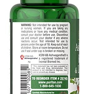 Puritans Pride Ashwangandha KSM66 & L-Theanine, Helps Relieve occassional Stress and Anxiety, 60 Count, White