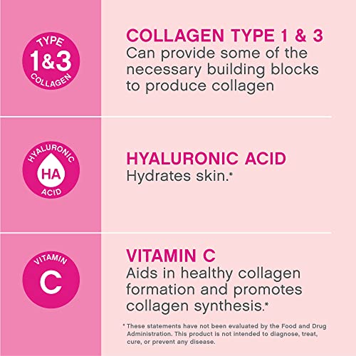 NeoCell Collagen Peptides Vitamin C & Hyaluronic Acid, Gluten Free, Supports Hair, Skin, & Nail Health, Collagen Type 1 and 3, Beauty Bursts, Fruit Punch, 60 Soft Chews