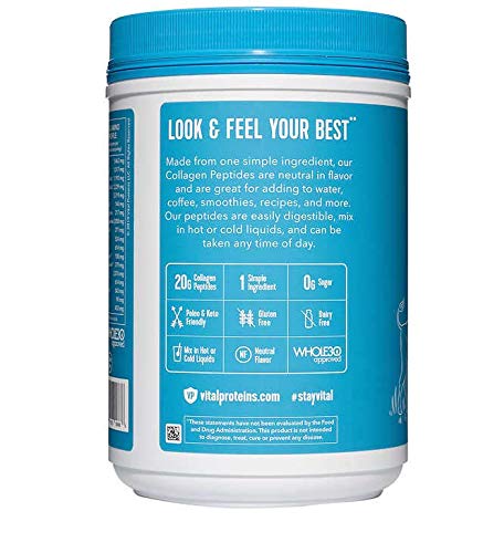 Vital Proteins Natural Whole Nutrition Collagen Peptides - Pasture Raised, Grass Fed, Paleo Friendly, Gluten Free, Single Ingredient - 24 Ounce