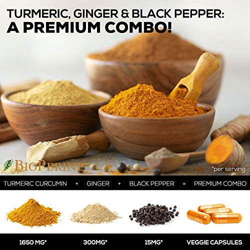 Turmeric Curcumin with BioPerine & Ginger 95% Standardized Curcuminoids 1950mg - Black Pepper for Max Absorption, Natural Joint Support, Nature's Tumeric Extract Supplement Non-GMO - 120 Capsules