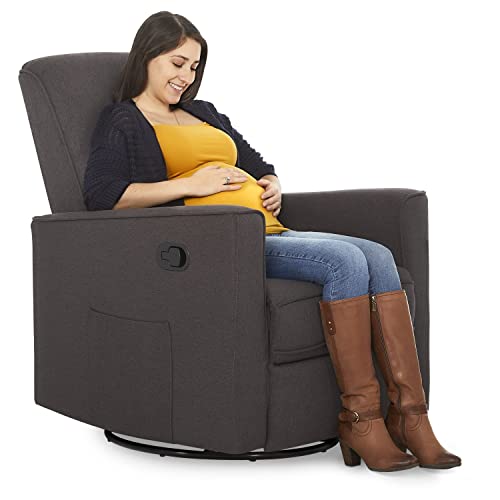 Evolur Raleigh Upholstered Plush Seating Glider Swivel, Rocker, Recliner, Glider for Nursery in Charcoal, Greenguard Gold Certified, Modern Nursery Recliner, Environmentally Conscious Glider