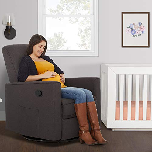 Evolur Raleigh Upholstered Plush Seating Glider Swivel, Rocker, Recliner, Glider for Nursery in Charcoal, Greenguard Gold Certified, Modern Nursery Recliner, Environmentally Conscious Glider