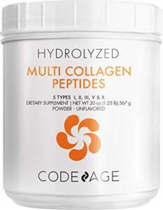 codeage multi collagen protein powder peptides, 2-month supply, hydrolyzed, type i, ii, iii, v, x grass fed all in one super bone broth collagen supplement, non-gmo, 20 ounces